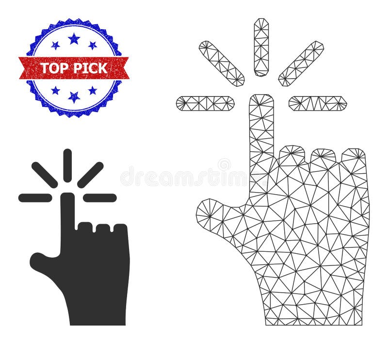 Polygonal Mesh Finger Click Icon and Scratched Bicolor Top Pick Stamp ...