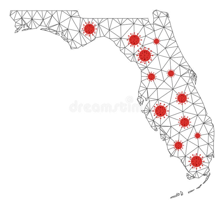 Polygonal Carcass Mesh Vector Florida Map with Coronavirus Stock ...