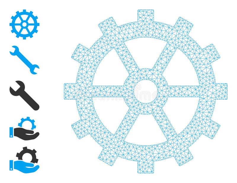 Polygonal Mesh Gear Icon with Simple Glyphs Stock Vector - Illustration ...