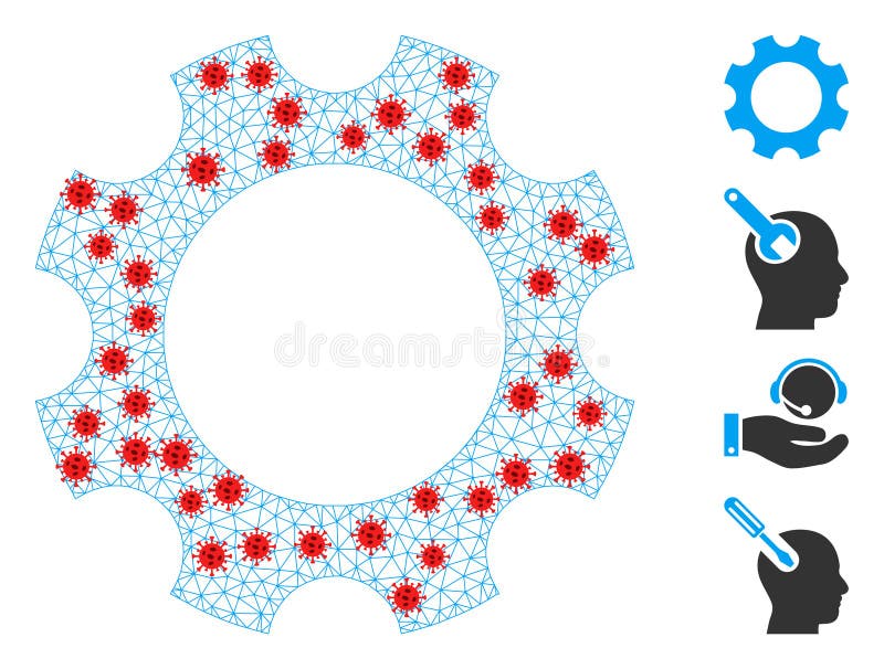 Polygonal Mesh Gear Pictogram with Virus Items Stock Vector ...