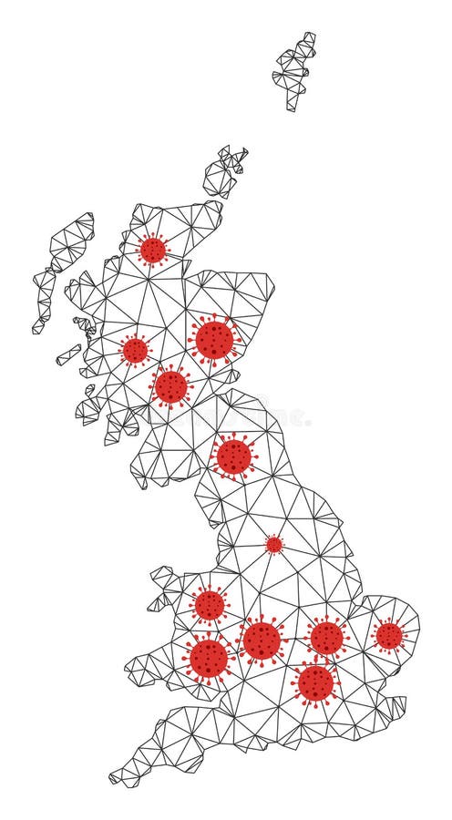 Polygonal Network Mesh Vector Great Britain Map with Coronavirus Stock ...
