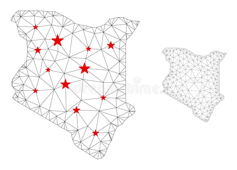 Polygonal Wire Frame Mesh Vector Kenya Map with Stars Stock Vector ...