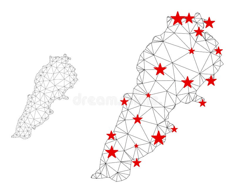 Polygonal Wire Frame Mesh Vector Lebanon Map with Stars Stock Vector ...