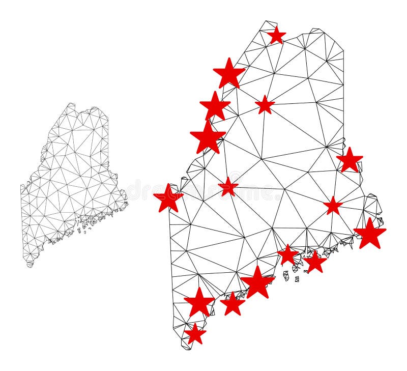 Polygonal Network Mesh Vector Maine State Map with Stars Stock Vector ...