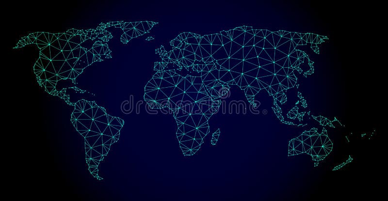 Polygonal Network Mesh Vector Map of World Stock Vector - Illustration ...