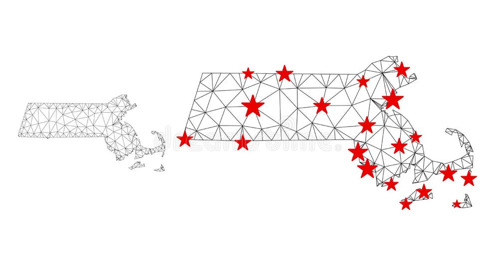 Polygonal Network Mesh Vector Massachusetts State Map with Stars Stock ...