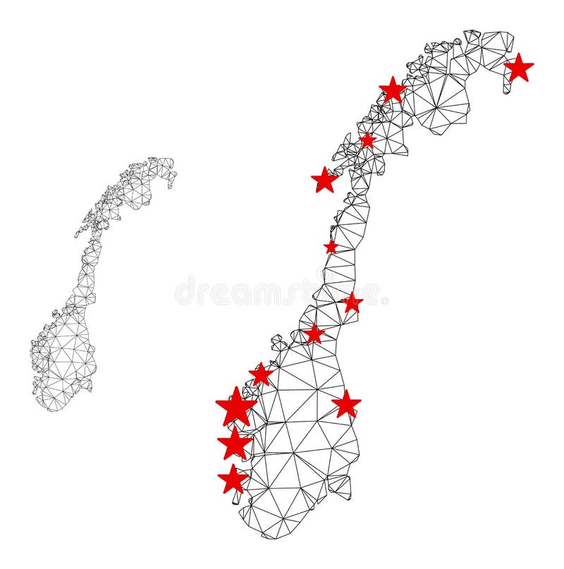 Polygonal 2D Mesh Vector Norway Map with Stars Stock Vector ...