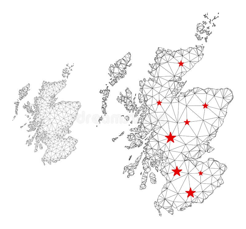 Polygonal Carcass Mesh Vector Scotland Map with Stars Stock Vector ...
