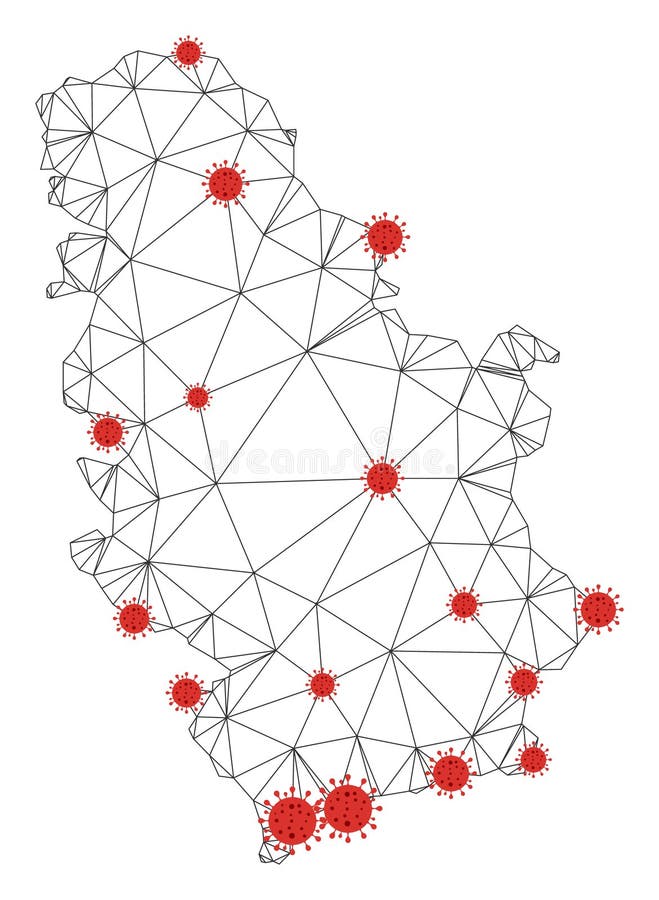 Polygonal 2D Mesh Vector Serbia Map with Coronavirus Stock Illustration ...