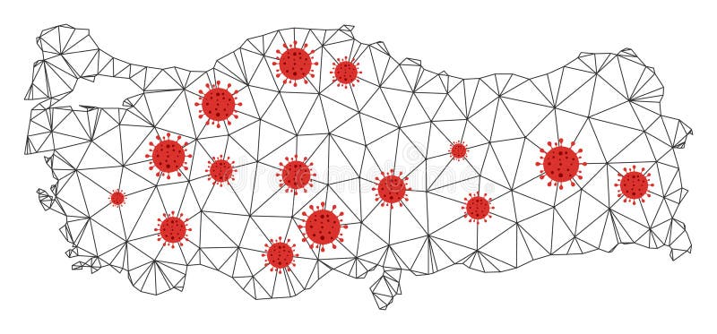 Polygonal Network Mesh Vector Turkey Map with Coronavirus Stock ...