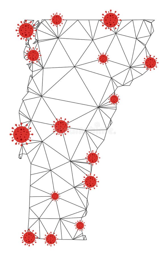 Polygonal Wire Frame Mesh Vector Vermont State Map with Coronavirus ...