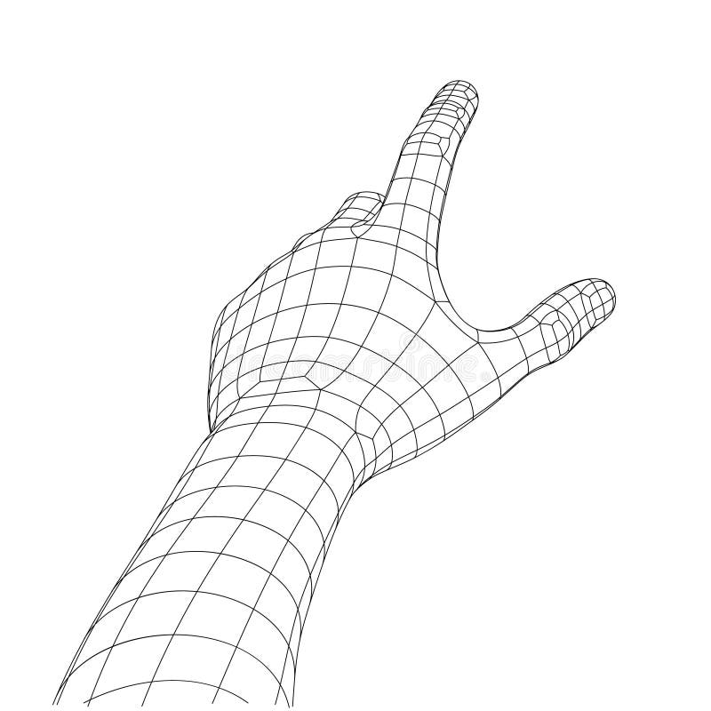Polygonal Mesh or Wireframe Hand with Touch Gesture in Front of Viewer ...