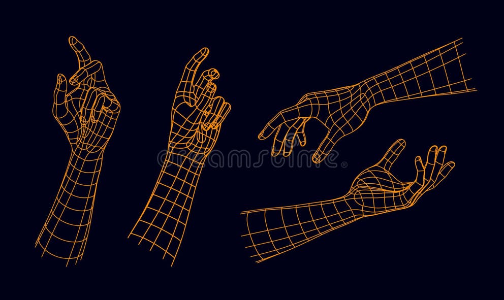 Polygonal Mesh or Wireframe Hands and Gestures, Set 5 Stock Vector ...