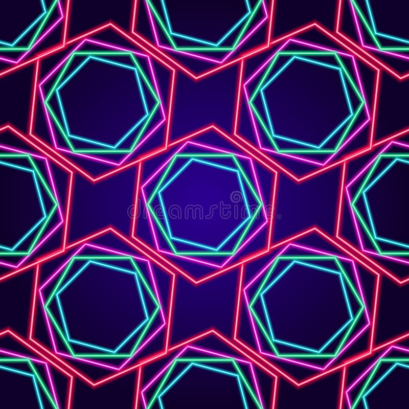 Polygonal Neon Multicolored Pattern. Seamless Pattern of Neon Hexagons ...