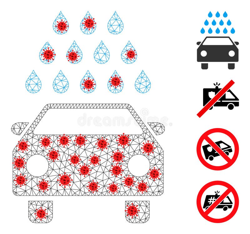 Polygonal Network Car Wash Icon with Infectious Nodes Stock Vector ...