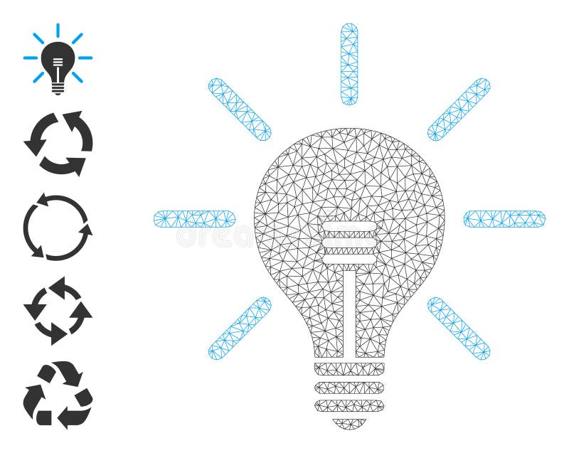 Polygonal Network Light Bulb Icon with Simple Symbols Stock Vector ...