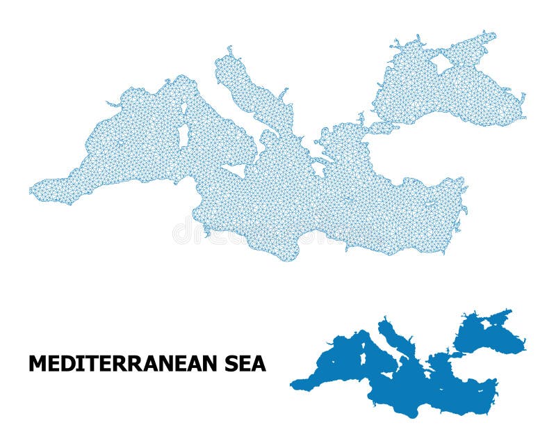 Polygonal Network Mesh High Detail Vector Map of Mediterranean Sea ...