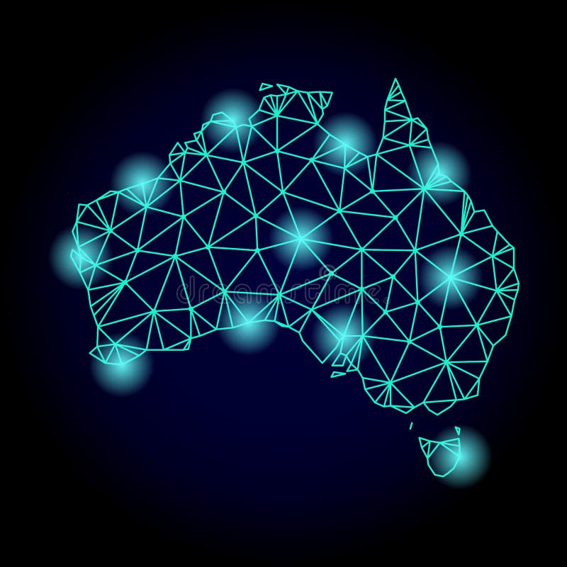 Polygonal Network Mesh Map Of Australia With Light Spots Stock Vector ... Polygonal Network Mesh Map Of Australia With Light Spots Stock Vector ...