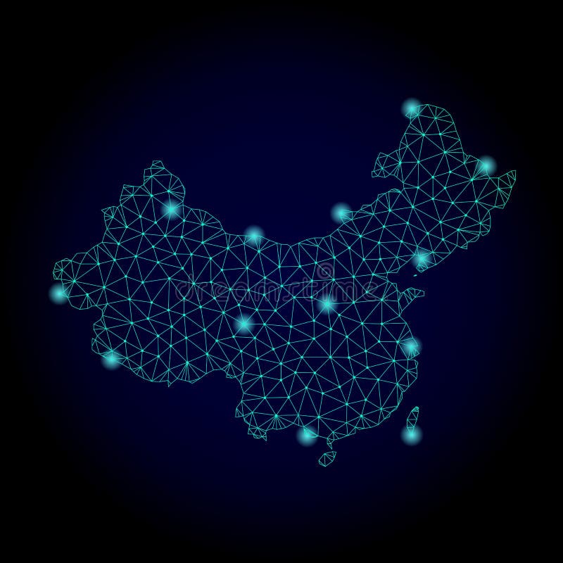 Polygonal Network Mesh Map of China with Light Spots Stock Vector ... Polygonal Network Mesh Map of China with Light Spots Stock Vector ...