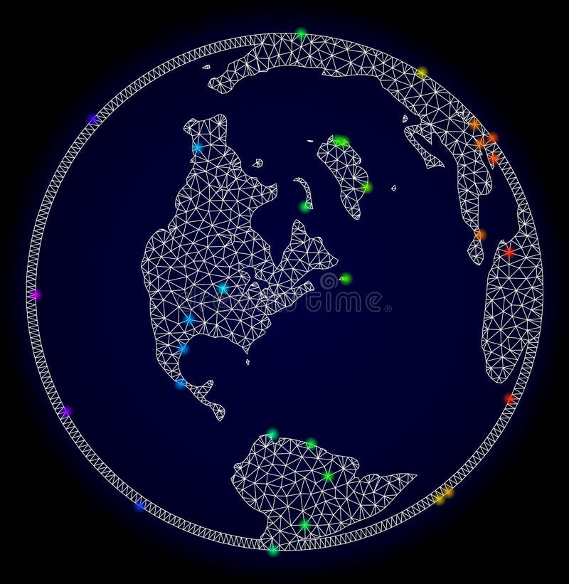 Polygonal Network Mesh Map of Global World with Bright Spectrum Light ...