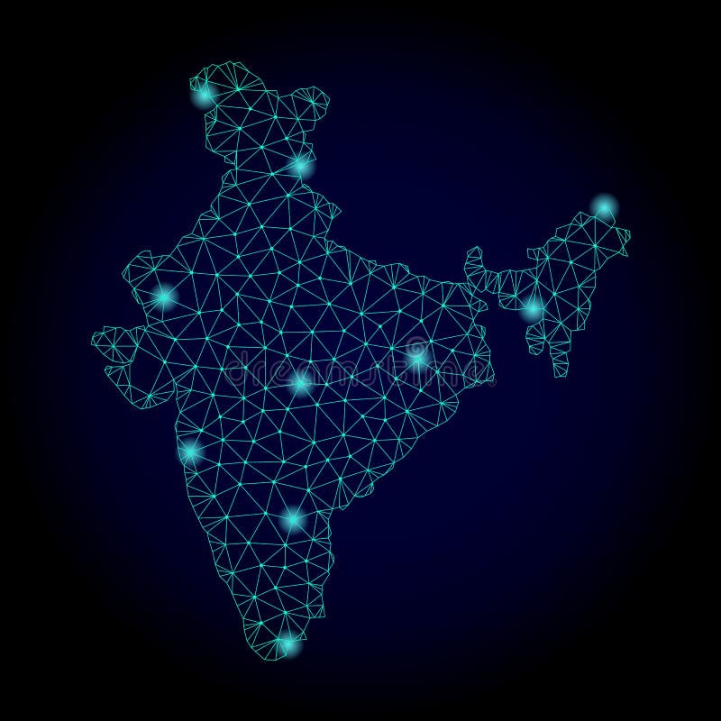 Polygonal Network Mesh Map of India with Light Spots Stock Illustration ... Polygonal Network Mesh Map of India with Light Spots Stock Illustration ...