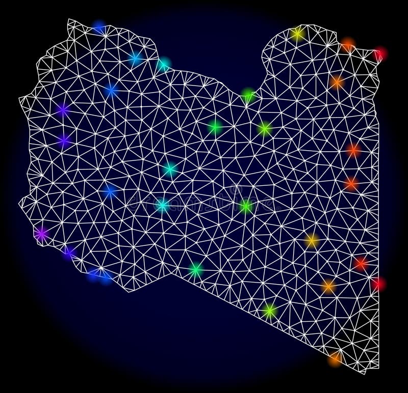 Polygonal Network Mesh Map of Libya with Bright Spectrum Light Spots ...