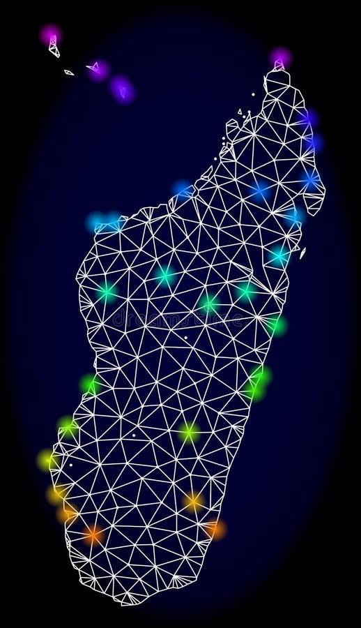 Polygonal Network Mesh Map of Madagascar Island with Bright Spectrum ...