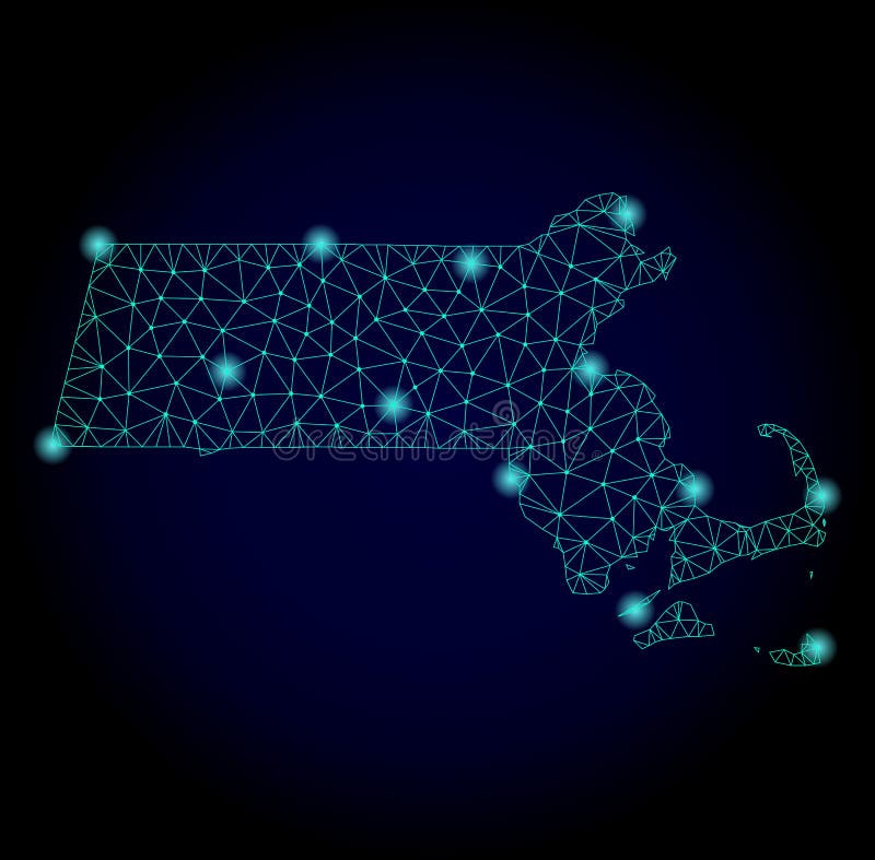 Polygonal Network Mesh Map of Massachusetts State with Light Spots ...