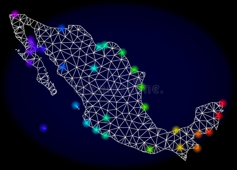 Polygonal Network Mesh Map of Mexico with Colorful Spectrum Light Spots ...