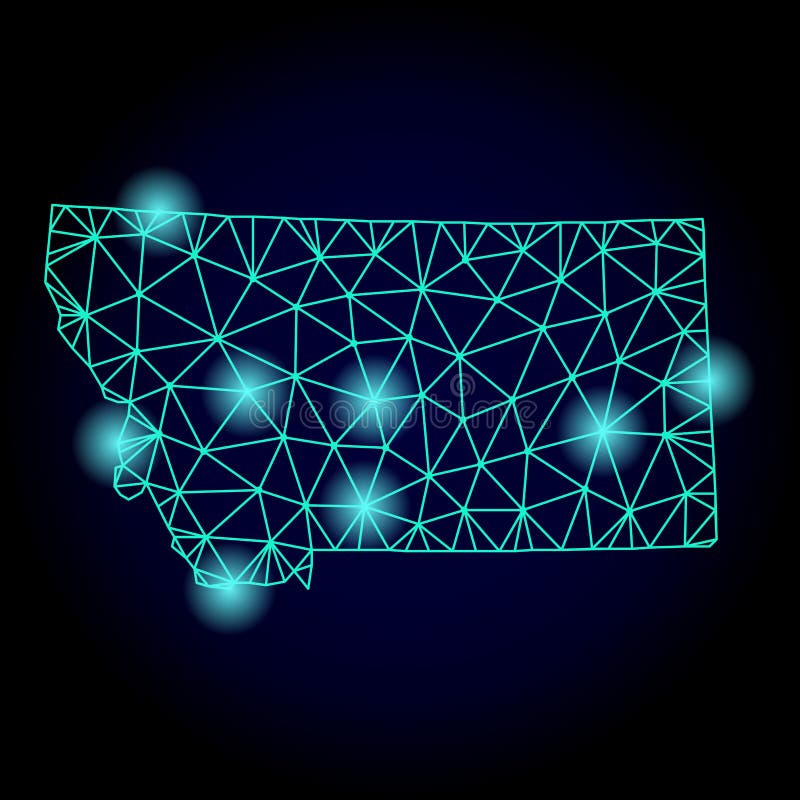 Polygonal Network Mesh Map of Montana State with Light Spots Stock ...