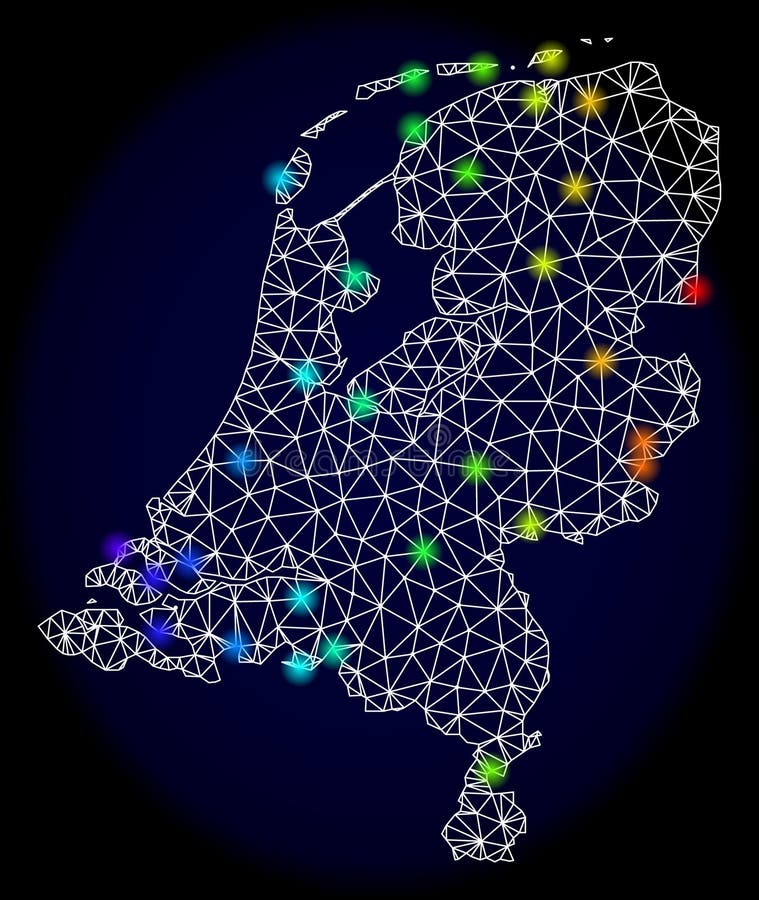 Polygonal Network Mesh Map of Netherlands with Bright Spectrum Light ...