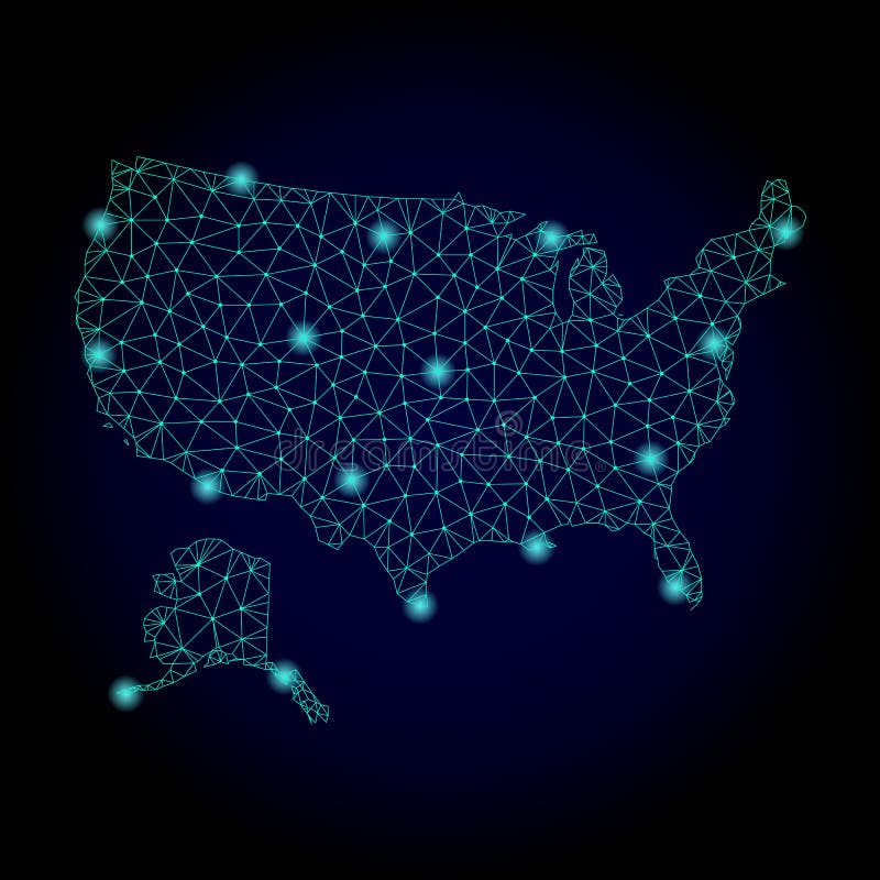 Polygonal Network Mesh Map of USA and Alaska with Light Spots Stock ... Polygonal Network Mesh Map of USA and Alaska with Light Spots Stock ...