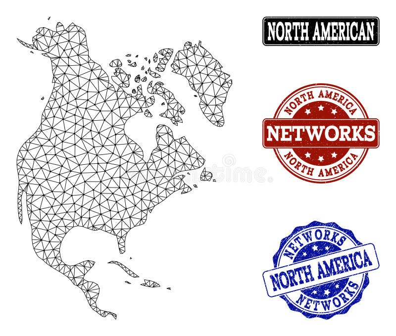 Polygonal Network Mesh Vector Map of North America and Network Grunge ...