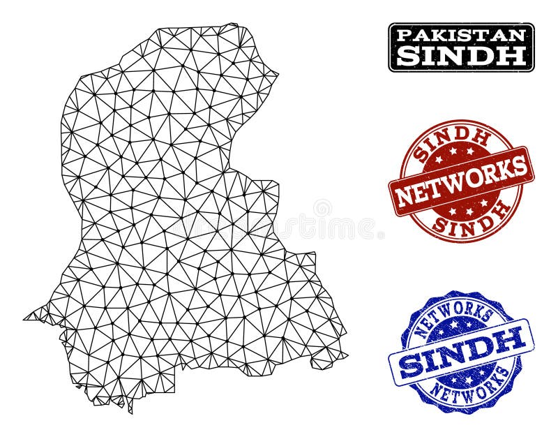 Polygonal Network Mesh Vector Map of Sindh Province and Network Grunge ...