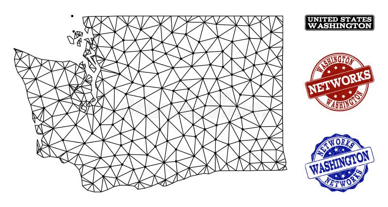 Polygonal Network Mesh Vector Map of Washington State and Network ...