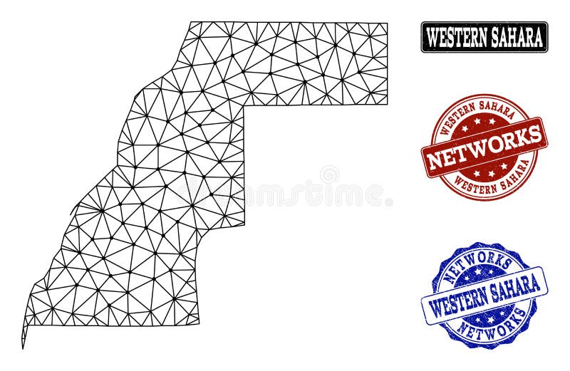 Polygonal Network Mesh Vector Map of Western Sahara and Network Grunge ... Polygonal Network Mesh Vector Map of Western Sahara and Network Grunge ...