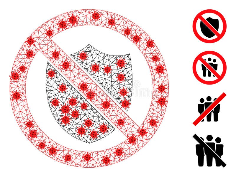 Polygonal Network No Shield Icon with Pathogen Items Stock Vector ...