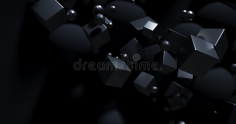 Polygonal Objects in Dark Space, Abstract Futuristic Black Background ...