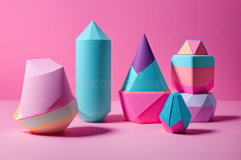 Polygonal Objects on Solid Pastel Background. 3d Rendering, Generative ...