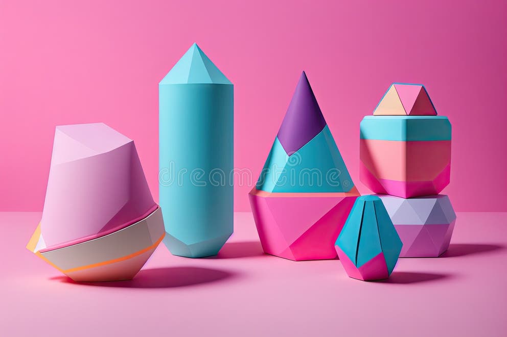 Polygonal Objects on Solid Pastel Background. 3d Rendering, Generative ...