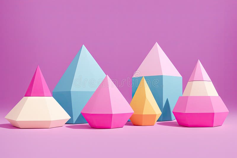 Polygonal Objects on Solid Pastel Background. 3d Rendering, Generative ...