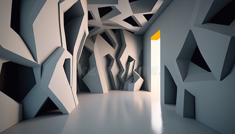 Polygonal Patterns Blended into 3D Concrete Interior, Creating a Modern ...