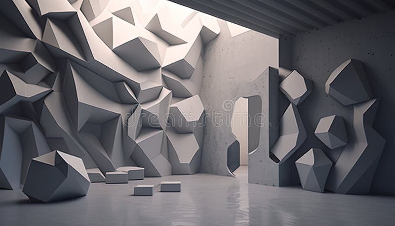 Polygonal Patterns Blended into 3D Concrete Interior, Creating a Modern ...