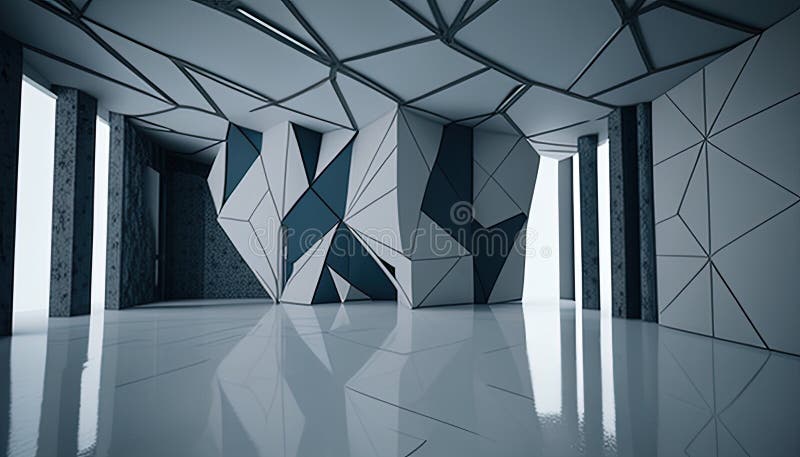 Polygonal Patterns Blended into 3D Concrete Interior, Creating a Modern ...