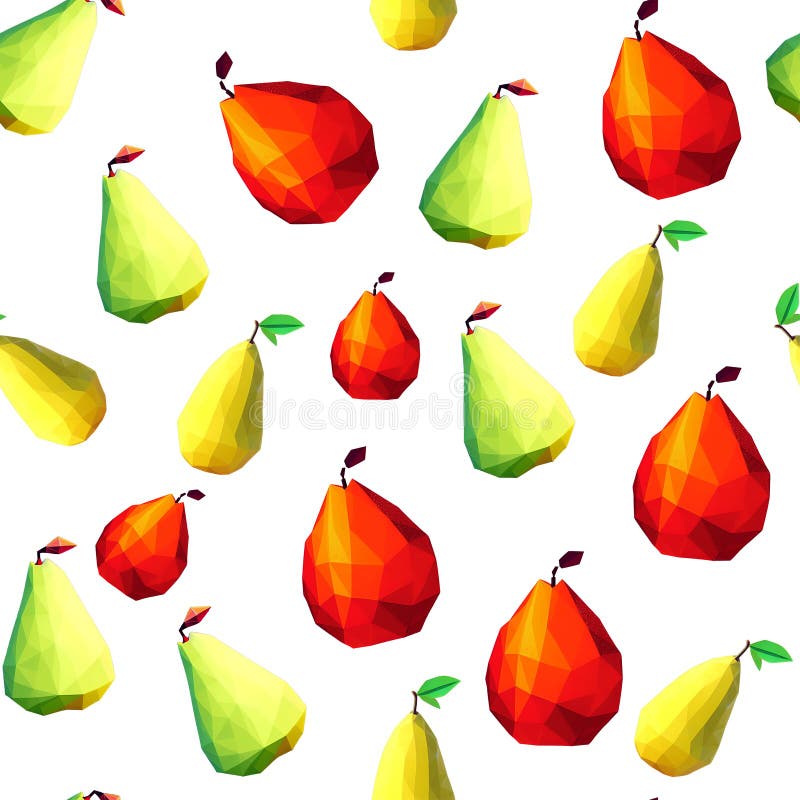 Polygonal Pear Seamless Pattern. Geometric Fruits on White Background ...