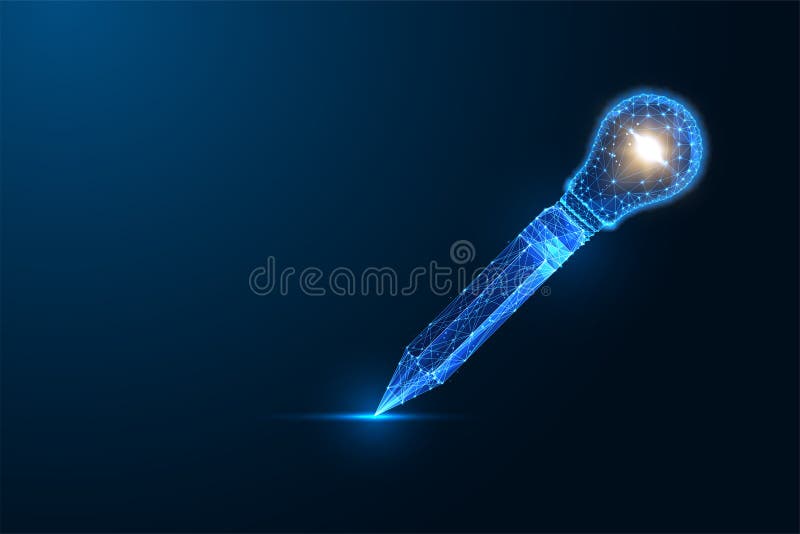 Polygonal Pen with Lightbulb. Creativity, Innovation, Writing ...