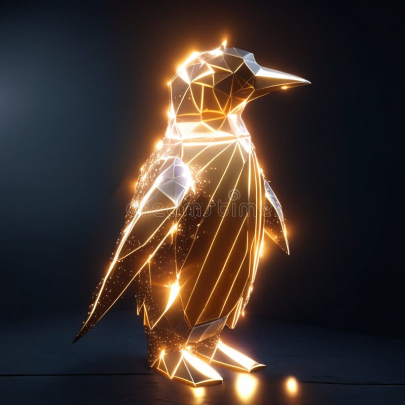 Polygonal Penguin with Neon Lights. 3d Rendering Stock Illustration ...
