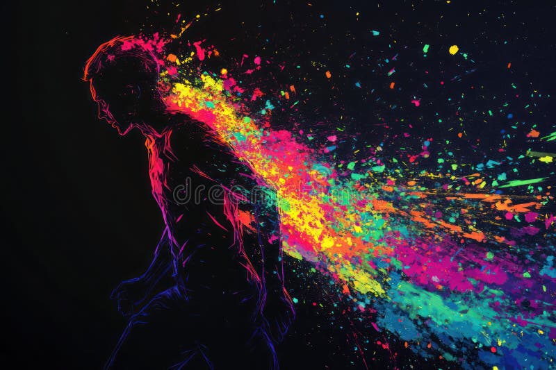 Polygonal Person Running Colorful Splash Contrast Sharp on Black ...