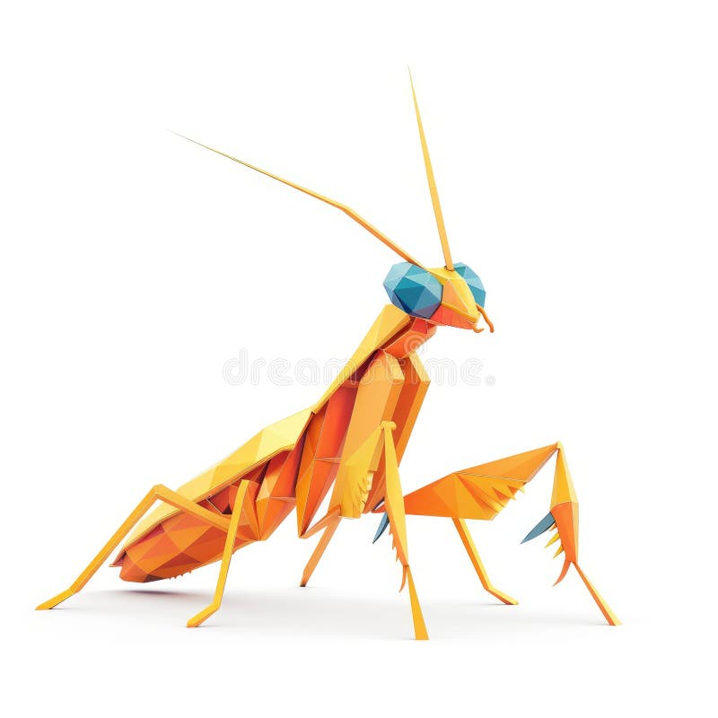 Low Poly Praying Mantis, Geometric Insect Illustration Stock ...