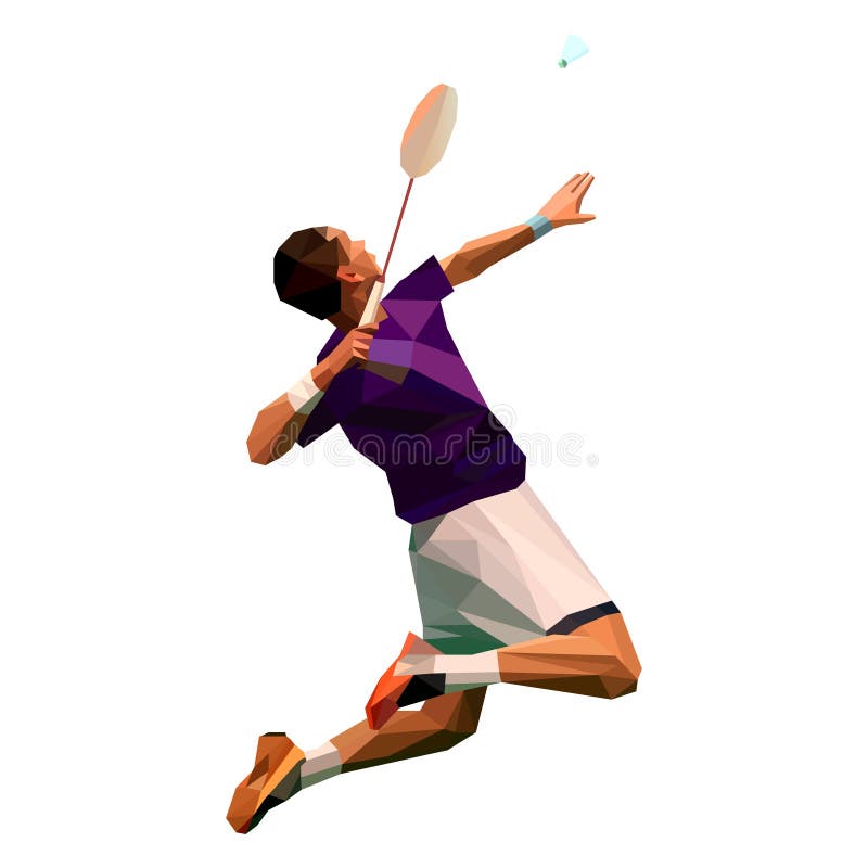 Polygonal Professional Badminton Player, during Smash on White ...
